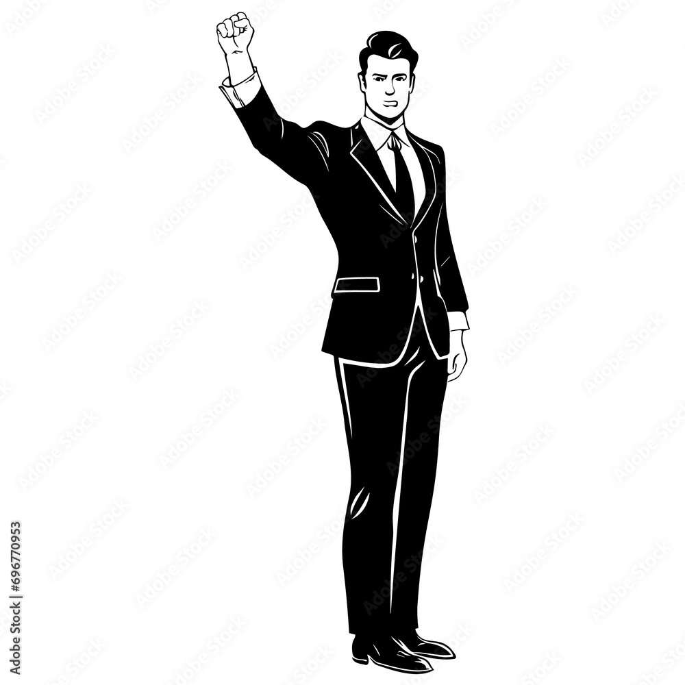 Politician with his hands raised high. Businessman celebrating victory ...