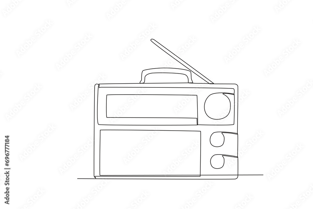 Single continuous line drawing of Vintage radio. Vintage item concept ...