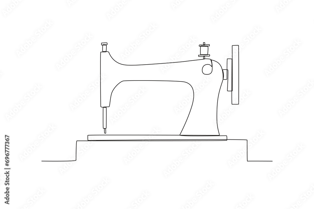 Single continuous line drawing of Singer sewing machine. Vintage item ...
