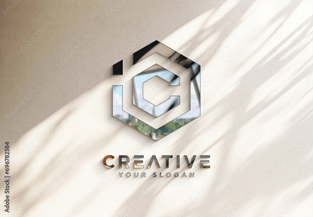 Logo With Reflective 3D Metal Effect Mockup Stock Template | Adobe Stock