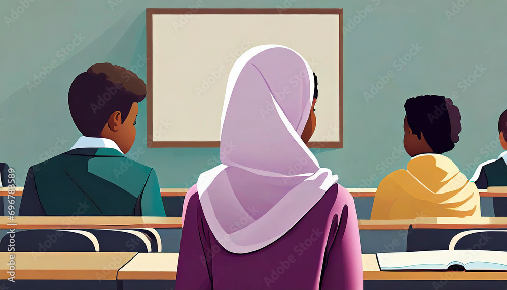 arab girl with hibab in a classroom Stock Illustration | Adobe Stock