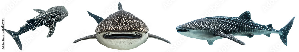Whale shark bundle (front, side and top view) isolated on a transparent ...