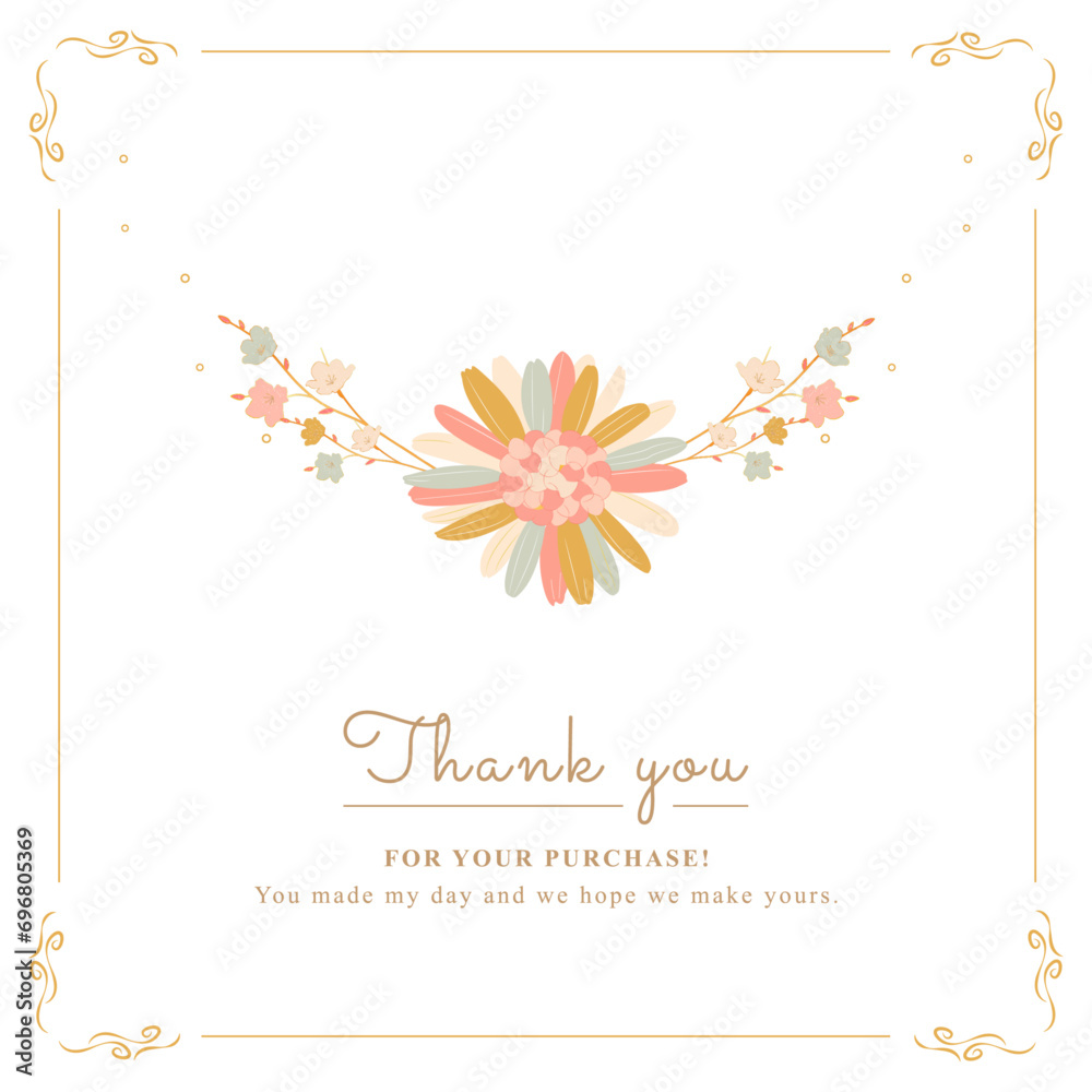 square greeting card template. aesthetic vintage flower and border ...