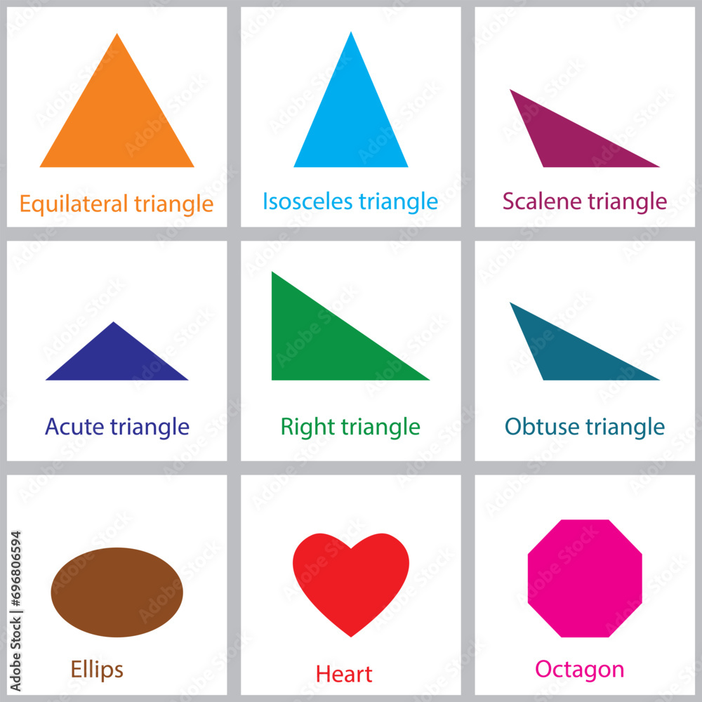 Geometric and mathematical shapes. Different types of triangle shapes ...