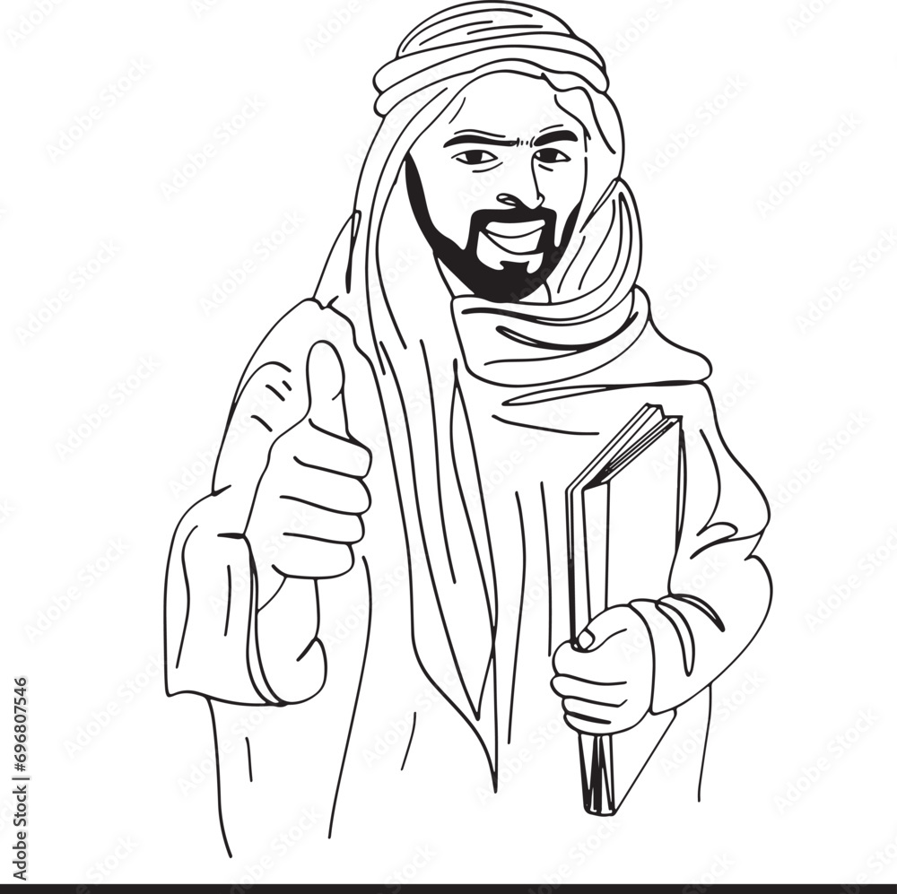 Sketch drawing of Muslim businessman with folders and papers, Cartoon ...