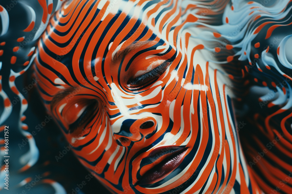 Abstract patterns inspired by brain scans enveloping a person ...