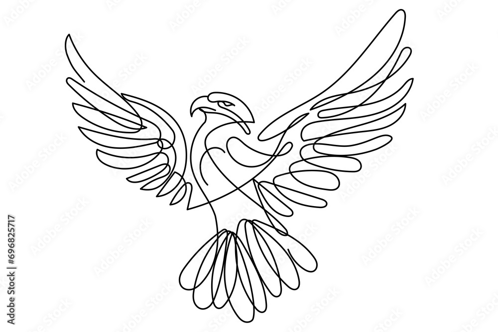 Eagle Bird Line Art Doodle Illustration. Silhouette Outline Wild Eagle ...