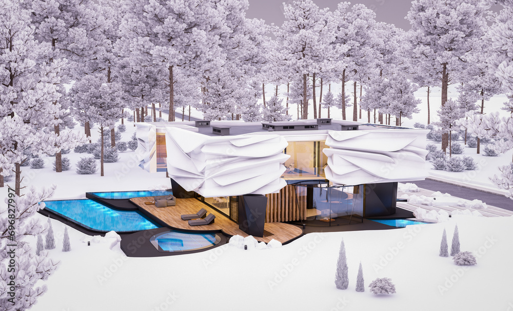 3d rendering of cute cozy modern house with bionic natural curves ...