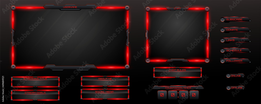 Black and Glow Red Border Futuristic Live Stream Overlay Webcam Frames ...