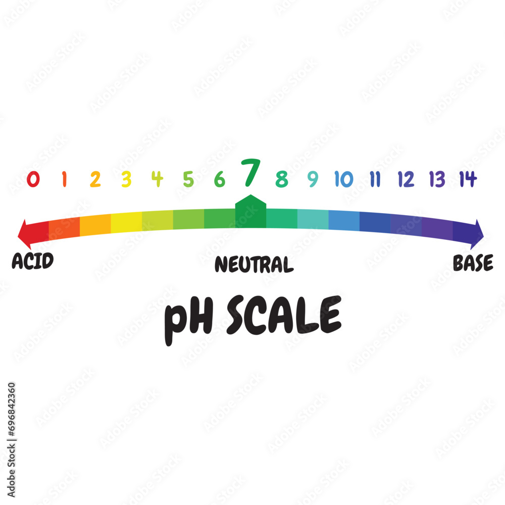 pH value scale chart for acid and alkaline solutions, acid-base balance ...