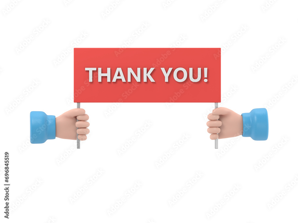 Cartoon Gesture Icon Mockup.Human hands holding red plate with words ...