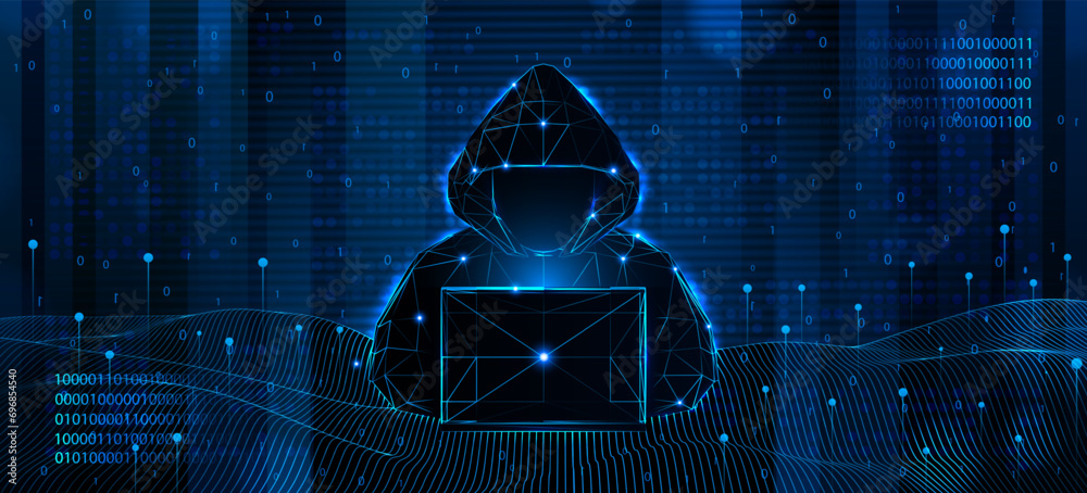 Cyber hacker. Spy anonymous. Fraud security. Laptop silhouette. Computer web technology concept ...