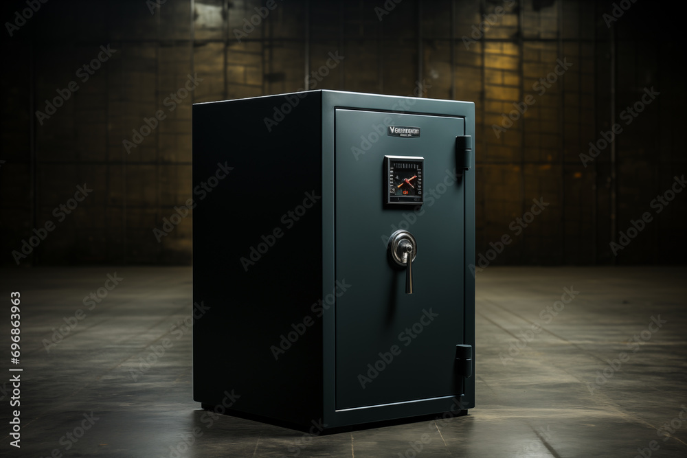 standalone safe box in a minimalistic setting, highlighting its simplicity and security in a ...