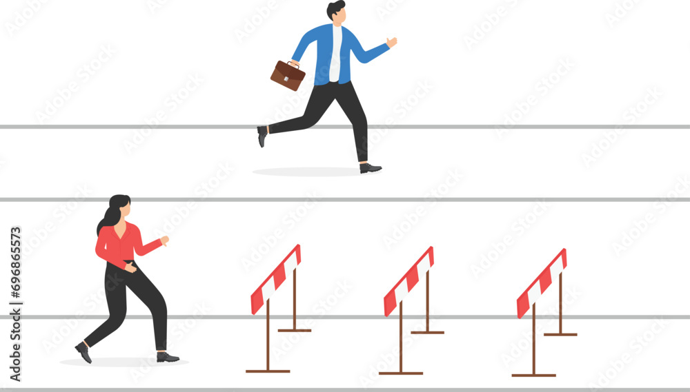 Women jumping over barriers during competition with men. Sexism and ...
