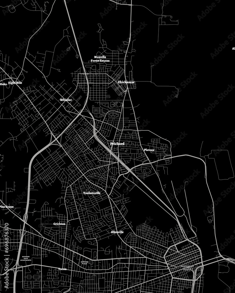 Prichard Alabama Map, Detailed Dark Map of Prichard Alabama ...