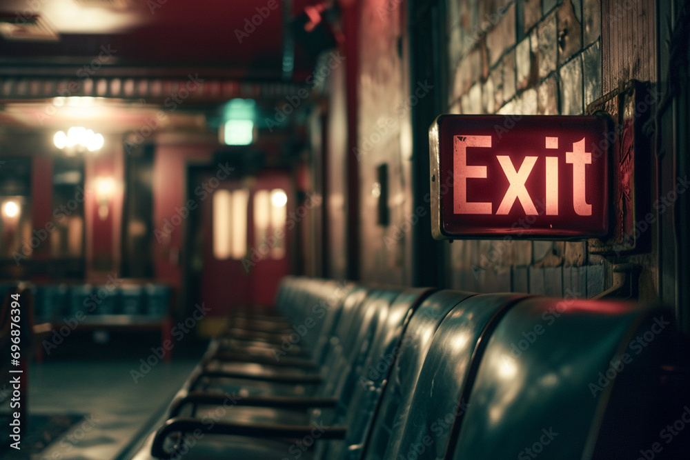 "Exit" sign in a vintage cinema environment, complete with retro ...