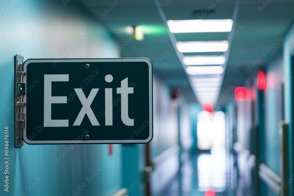 "Exit" sign in a hospital hallway, symbolizing a path to recovery and ...
