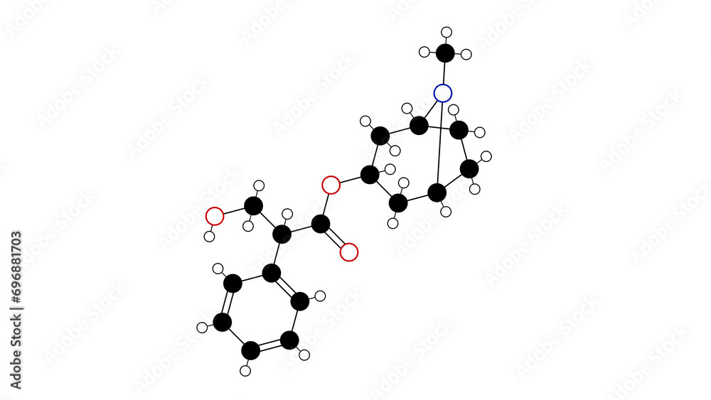 atropine molecule, structural chemical formula, ball-and-stick model ...