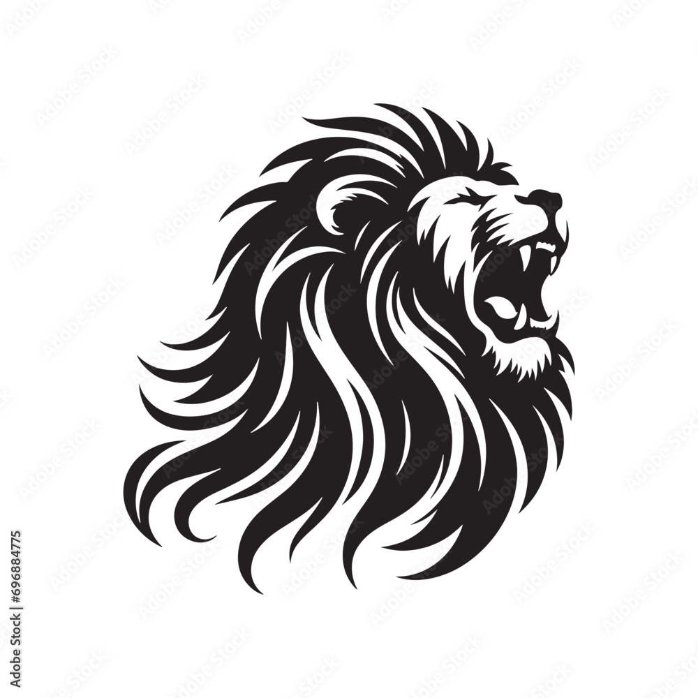 Lion Roaring Silhouette: Untamed Majesty, Bold Mane in Striking Outline ...