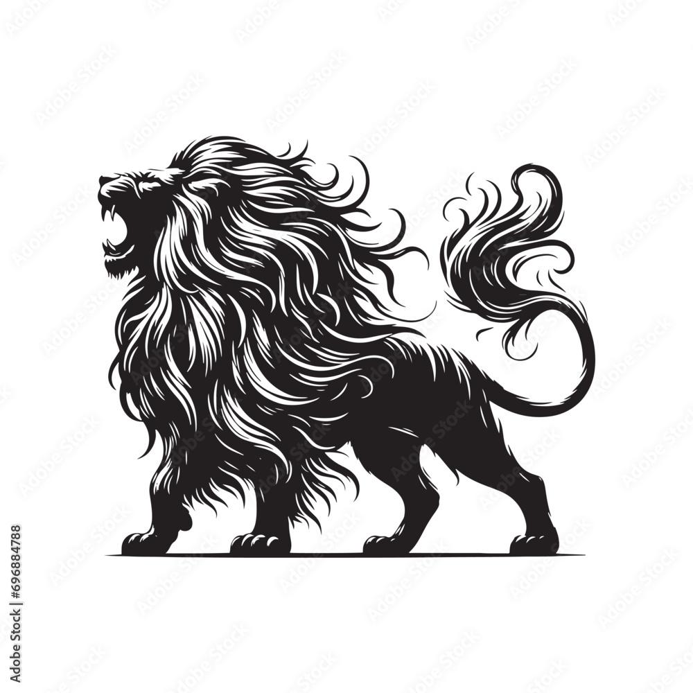 Lion Roaring Silhouette: Untamed Roar's Shadow, Bold Mane in Striking ...