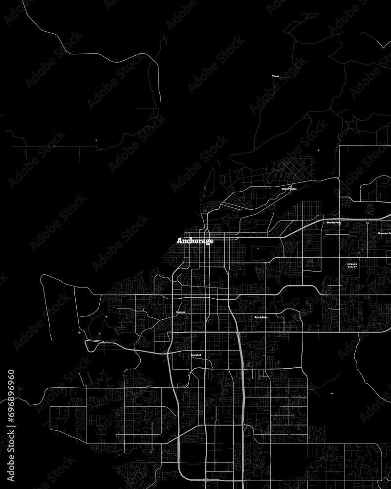 Anchorage Alaska Map, Detailed Dark Map of Anchorage Alaska Stock ...