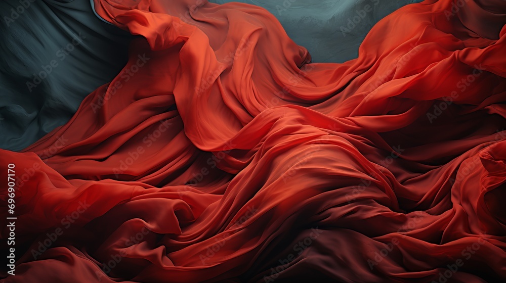 An elegant maroon fabric gracefully cascades over a stoic grey canvas ...