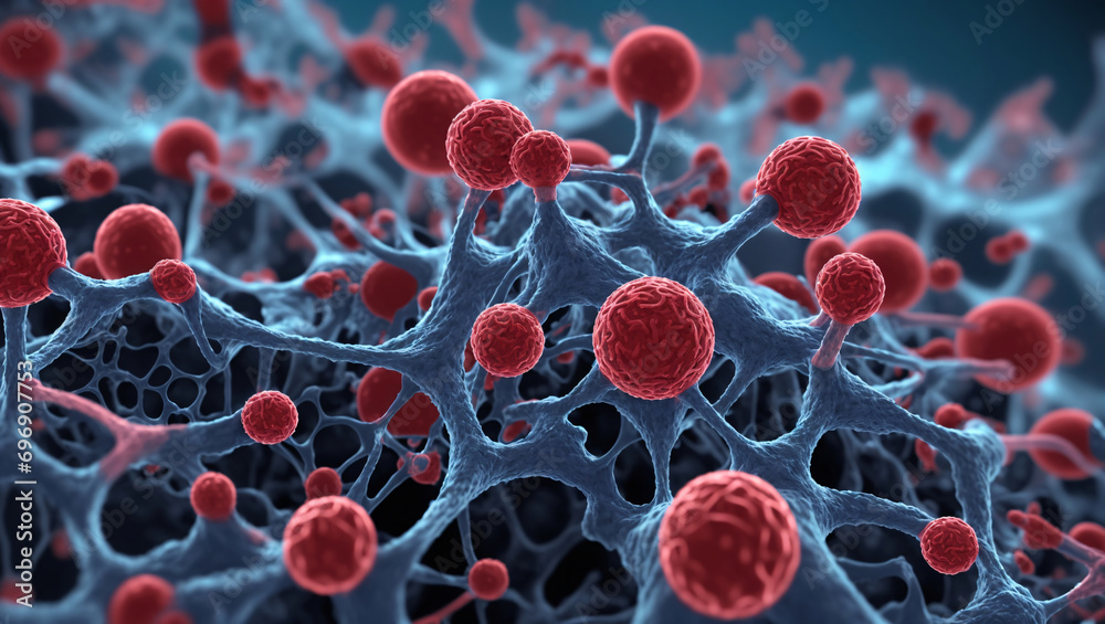 Abstract influenza virus cells under a microscope. Illustration of ...