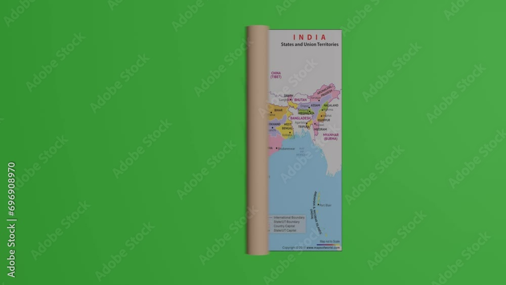 Vidéo Stock 4k India Animated Map Unrolling on both sides with Green ...
