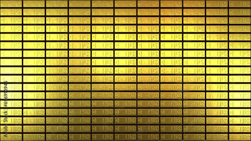 Gold Bullion Wall On Alpha. An animated 3d wall of gold bars mounted ...
