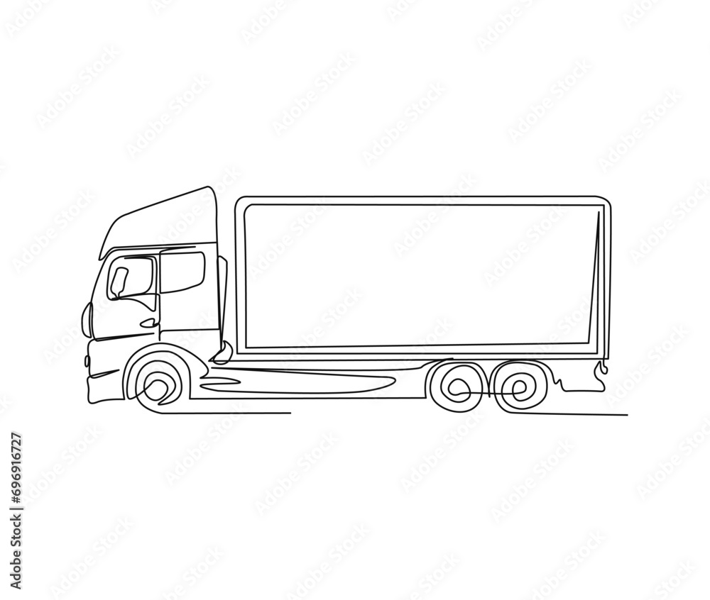 Continuous one line drawing of Delivery truck. Simple Cargo Delivery ...