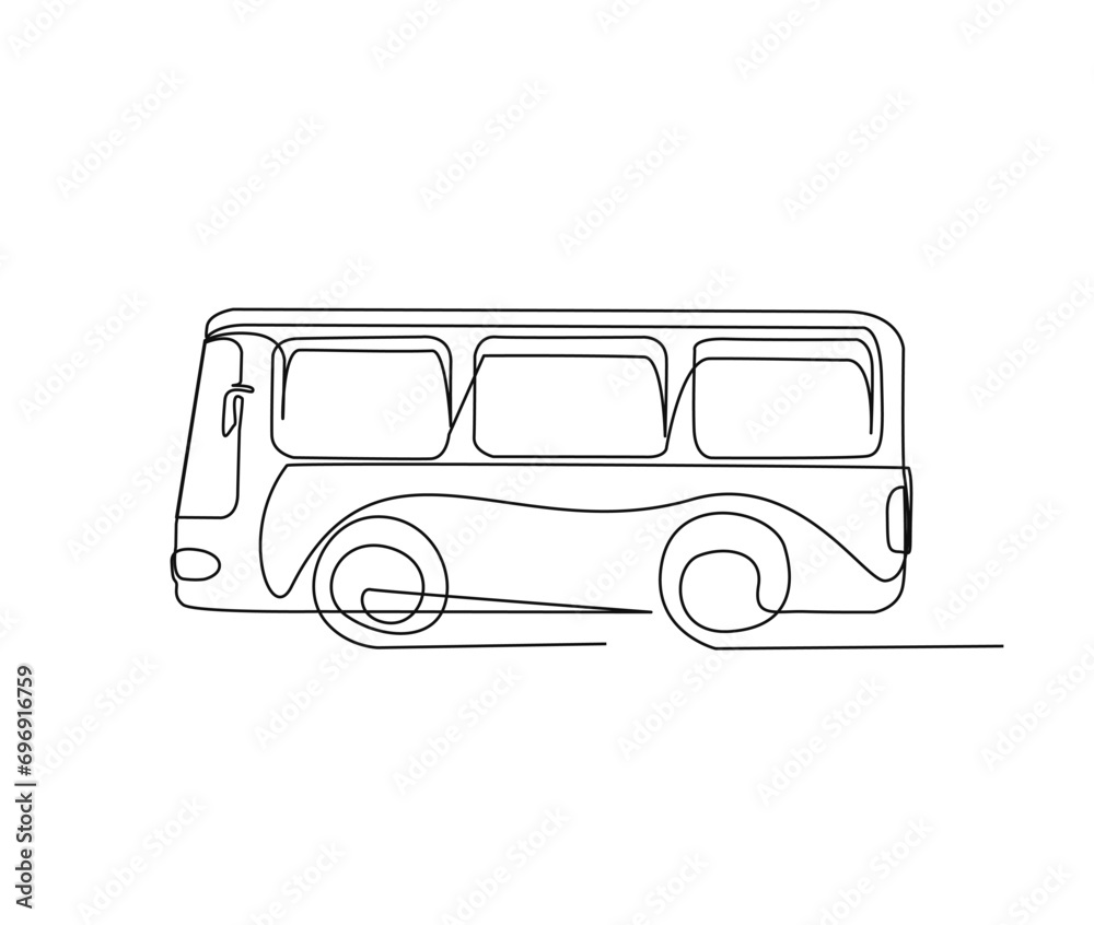 Continuous one line drawing of old school bus. Vintage school bus ...