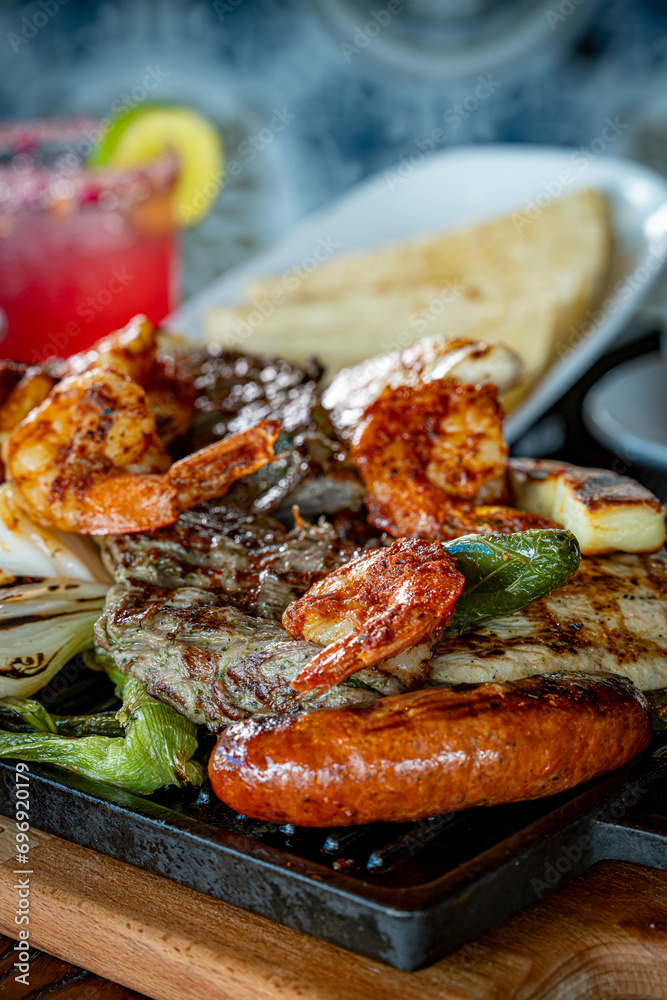 Parrillada de Sonora -Northern-style mixed grill with carne asada steak ...
