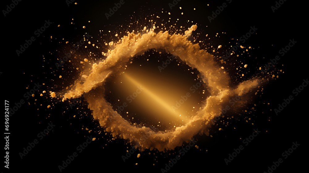 Gold dust explosion with frame, gold dust splash border, glitter ...