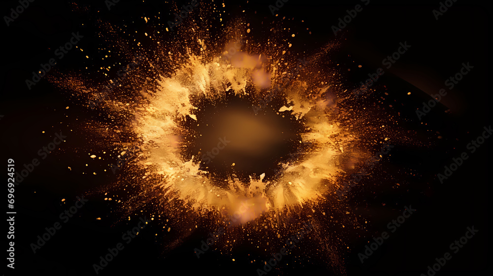 Gold dust explosion with frame, gold dust splash border, glitter ...