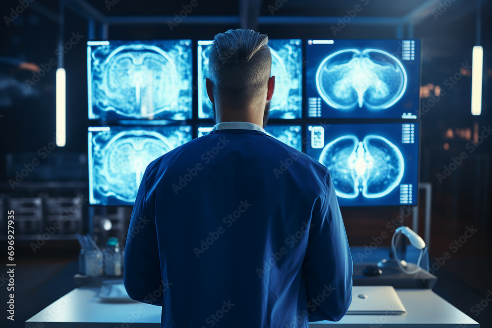 Orthopedic surgeon doctor examining patient joint x-ray bone scan in ...