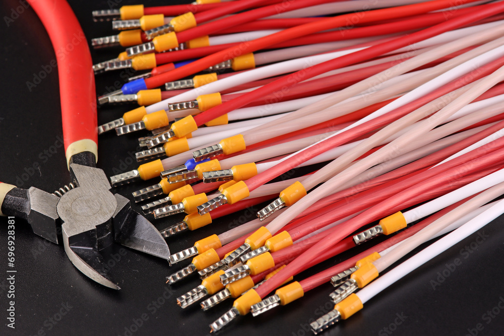 Electric copper mounting wires and electrical installation tools. Close ...