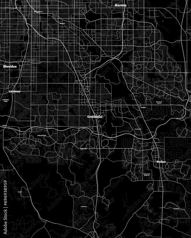 Centennial Colorado Map, Detailed Dark Map of Centennial Colorado Stock ...