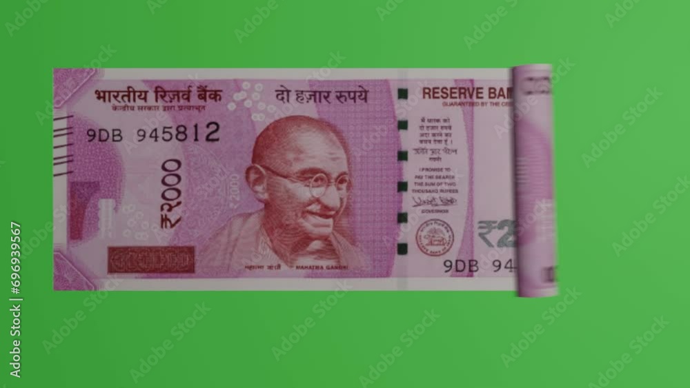 Indian rupee banknote unrolling and rolling back 4k. Green Screen ...