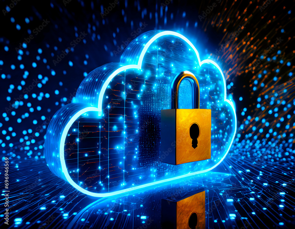 Cybersecurity digital cloud with lock, digital effect, Protected data ... Cybersecurity digital cloud with lock, digital effect, Protected data ...