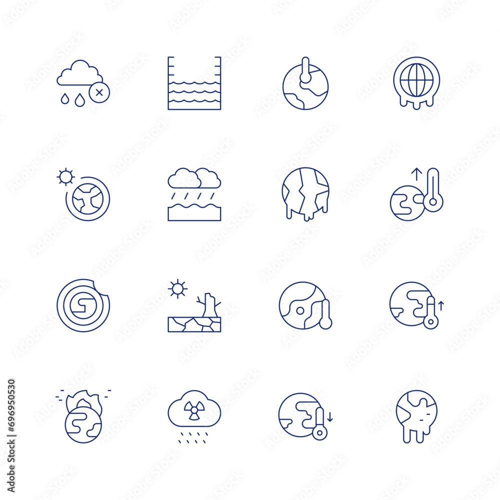 Climate change line icon set on transparent background with editable ...