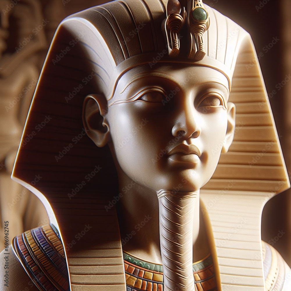 a close up of a statue of an egyptian pharaoh with a light coming out ...