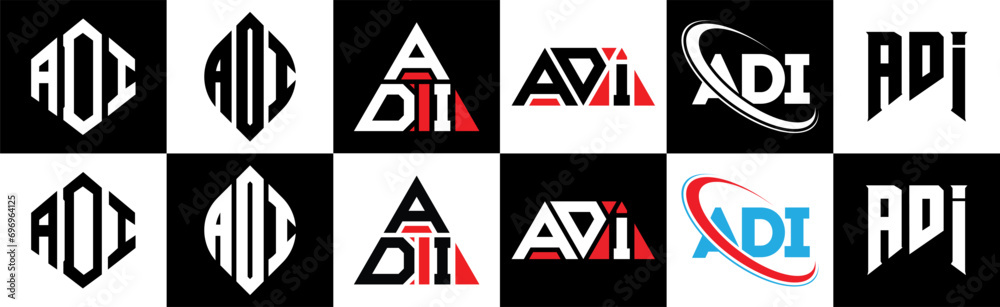 ADI letter logo design in six style. ADI polygon, circle, triangle ...