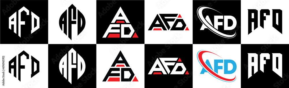 AFD letter logo design in six style. AFD polygon, circle, triangle ...