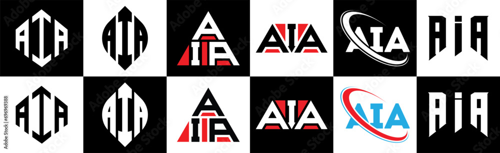 AIA letter logo design in six style. AIA polygon, circle, triangle ...