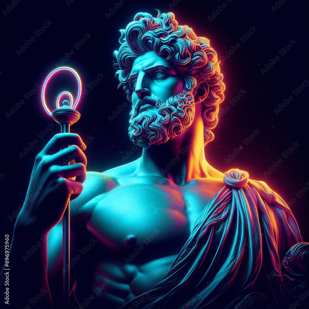 Ancient statue of greek god head. Creative concept colorful neon image ...