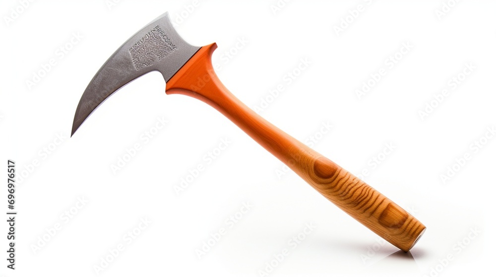 an orange axe, highlighting its unique shape and sharp edge, perfectly ...