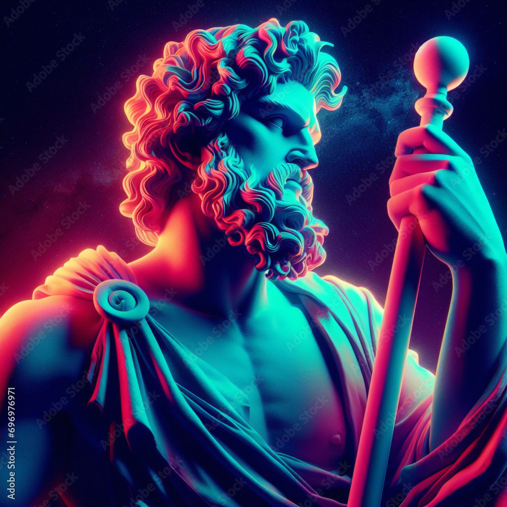 Ancient statue of greek god head. Creative concept colorful neon image ...