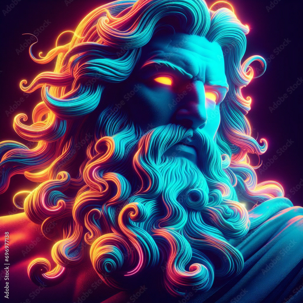 Ancient statue of greek god head. Creative concept colorful neon image ...