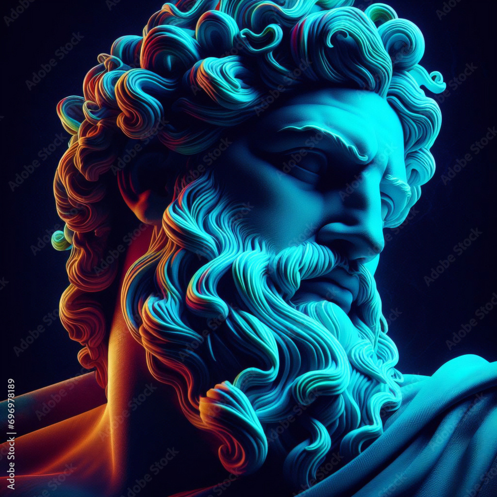 Ancient statue of greek god head. Creative concept colorful neon image ...