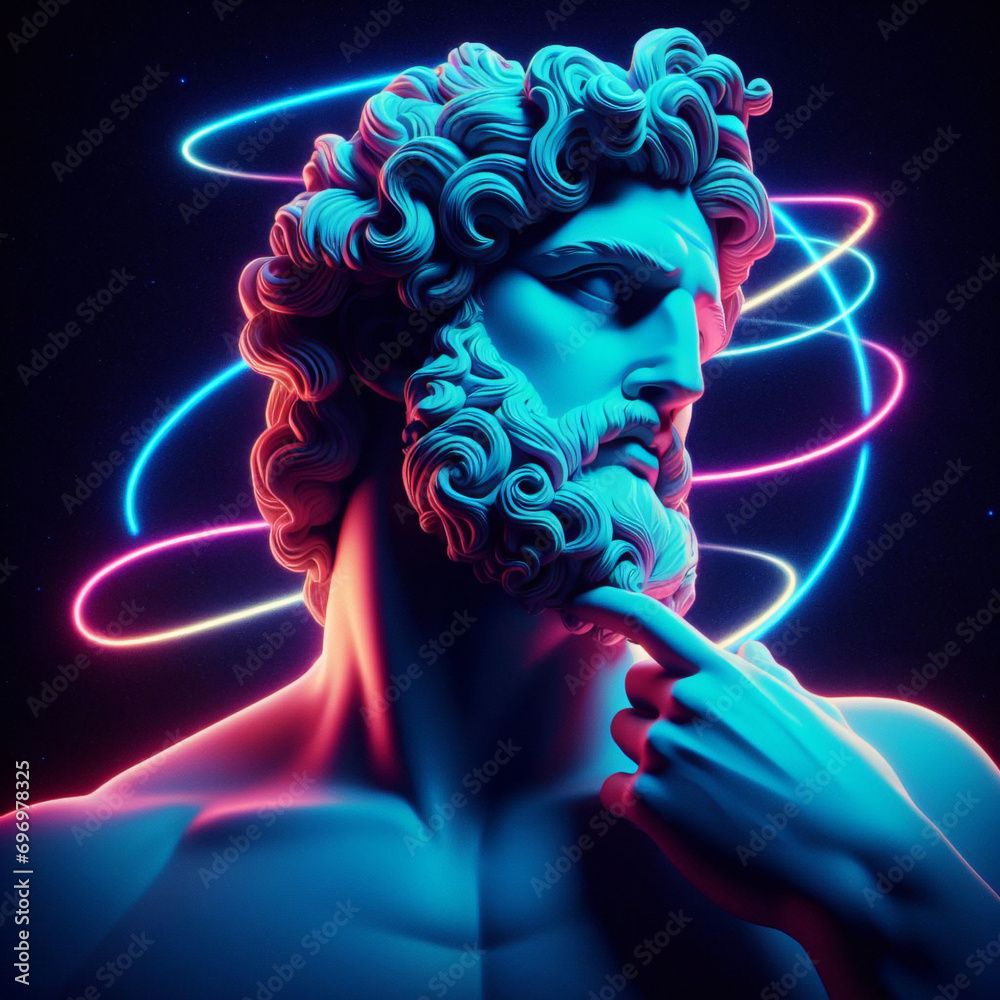 Ancient statue of greek god head. Creative concept colorful neon image ...